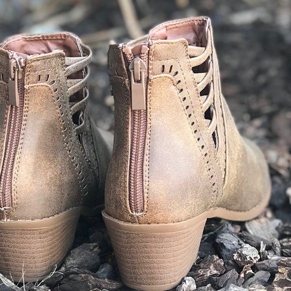Shoes | Restock Tan Criss Cross V Cut Booties | Poshmark